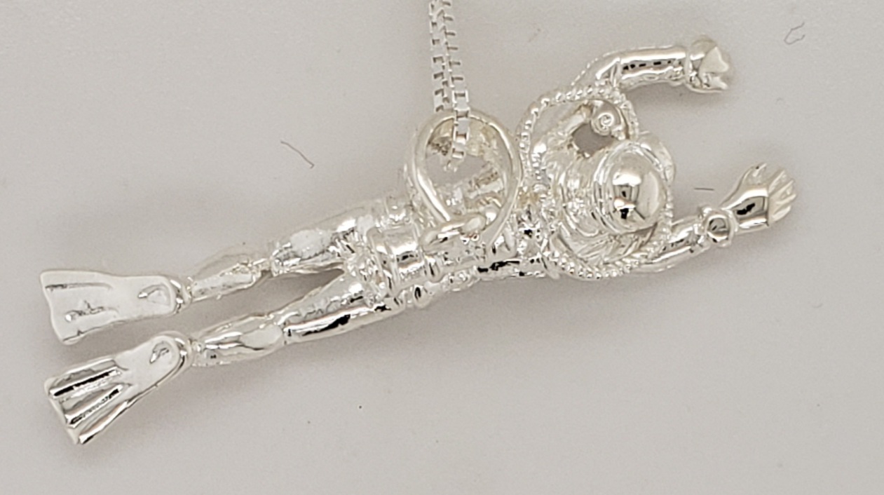 Scuba Diver Male Pendant, Sterling Silver | Island Sun Jewelry Beach ...