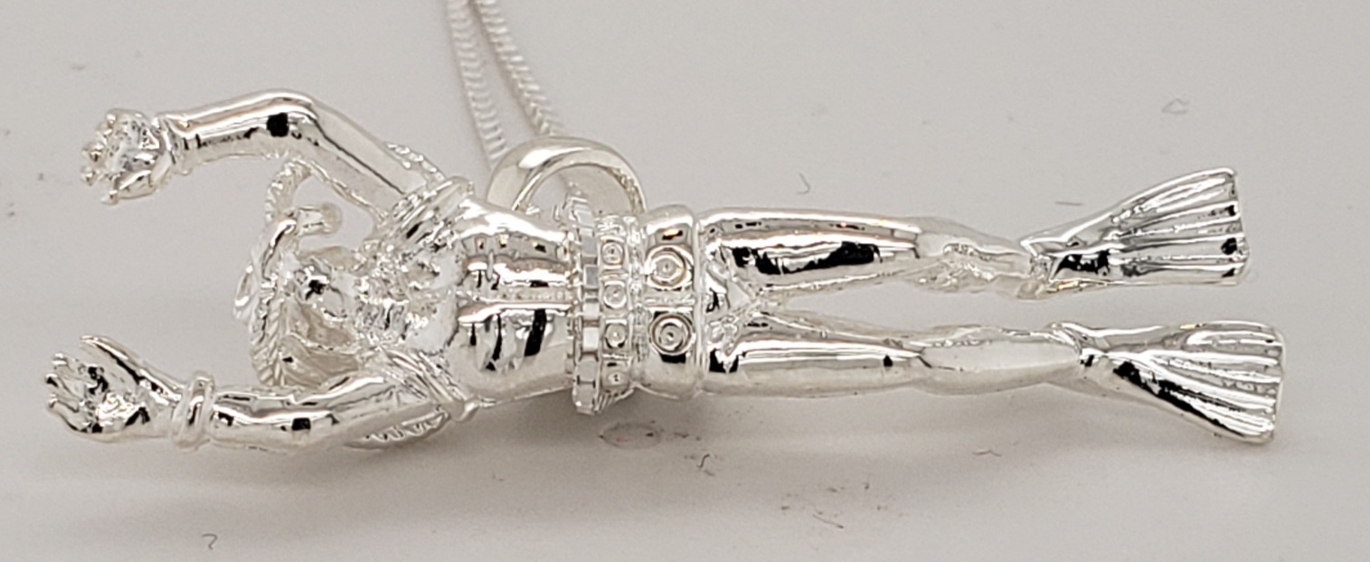 Scuba Diver Male Pendant, Sterling Silver | Island Sun Jewelry Beach ...